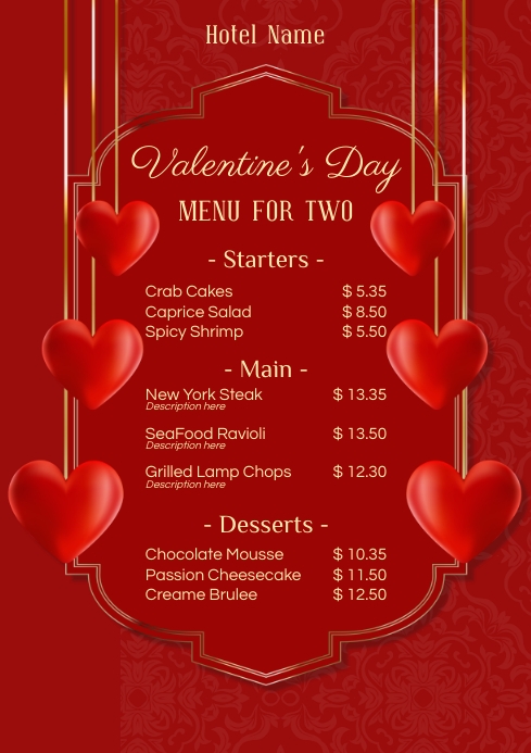 valentine's day menu template | PosterMyWall