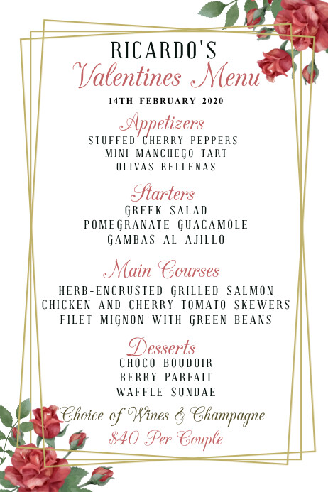 Valentine's Day Menu Template | PosterMyWall