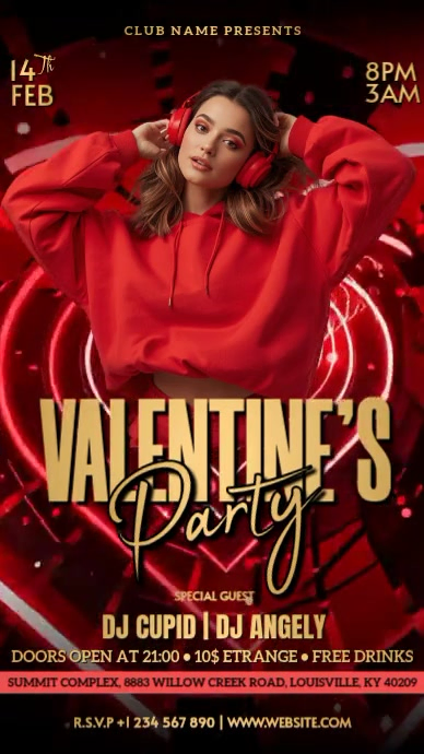 Valentine's Day Night Party Digital Display (9:16) Template | PosterMyWall