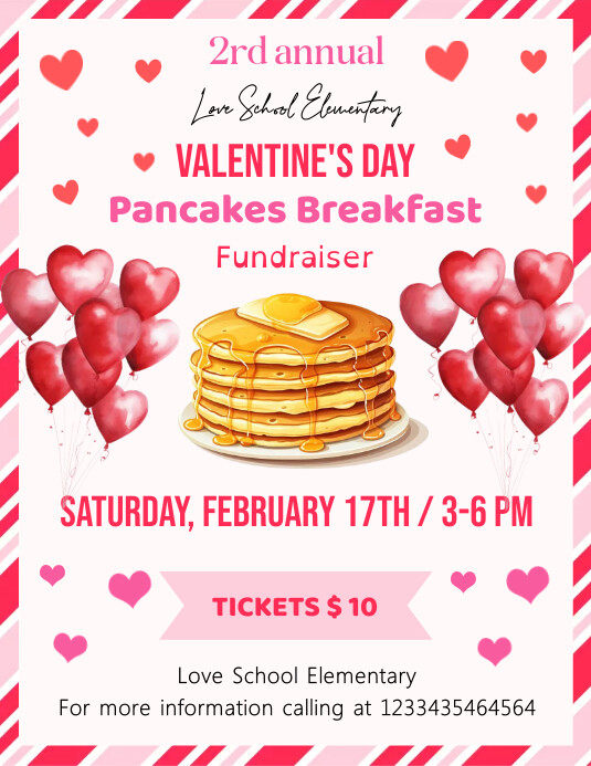 Copy of Valentine's Day Pancakes Breakfast Editable | PosterMyWall