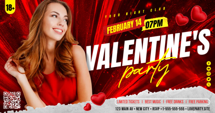 Valentine's Day Party Facebook Banner Template | PosterMyWall