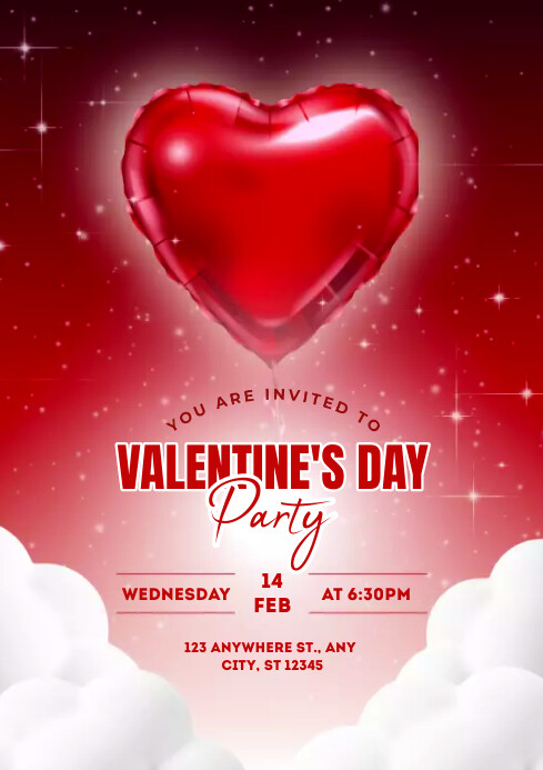 Valentine's Day Party Invitation Poster Template | PosterMyWall