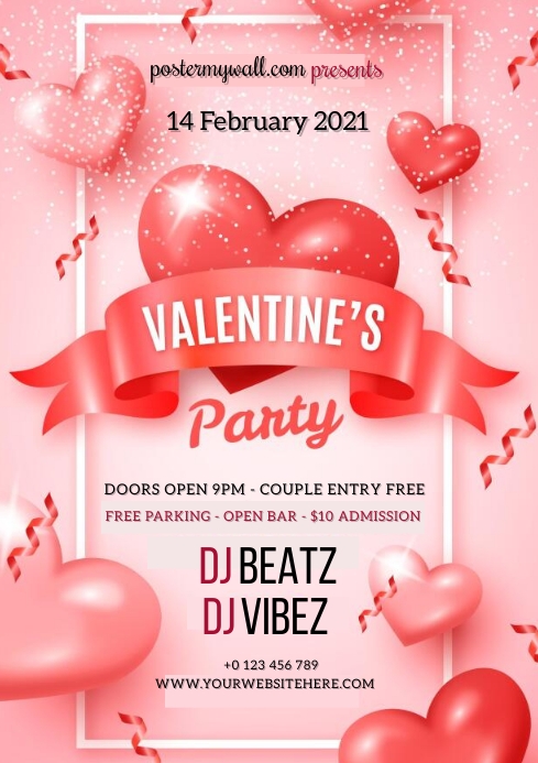VALENTINE'S DAY PARTY INVITATION TEMPLATE | PosterMyWall