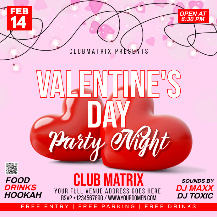 VALENTINE'S DAY PARTY NIGHT Template | PosterMyWall