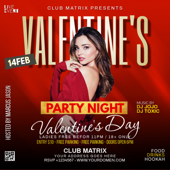 VALENTINE'S DAY PARTY NIGHT Template | PosterMyWall