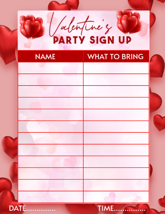 Plantilla de Valentine's Day Potluck Sign-Up Sheet | PosterMyWall