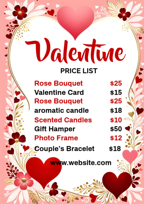 Valentine's Day Price List Template | PosterMyWall