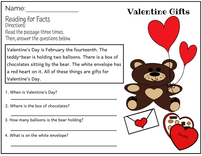 Valentine's Day Reading for Facts Worksheet Template | PosterMyWall