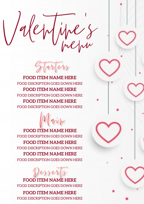 valentine's day restaurant dinner menu templa Template | PosterMyWall