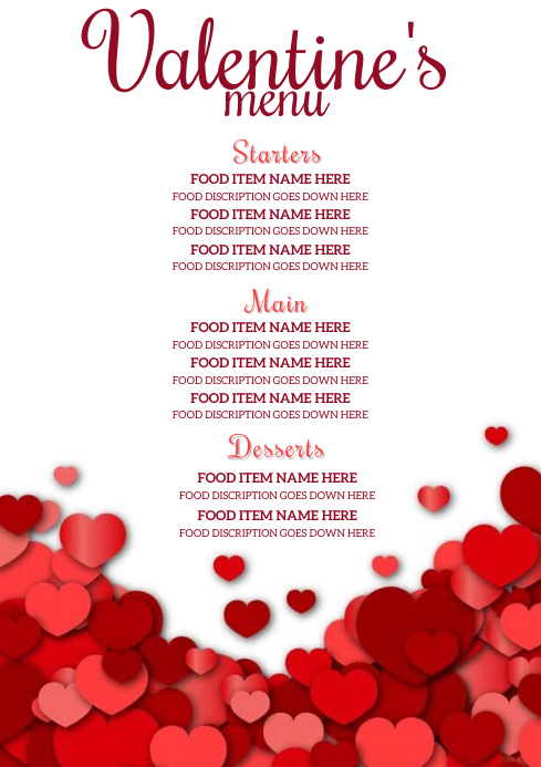 valentine's day restaurant dinner menu templa Template | PosterMyWall
