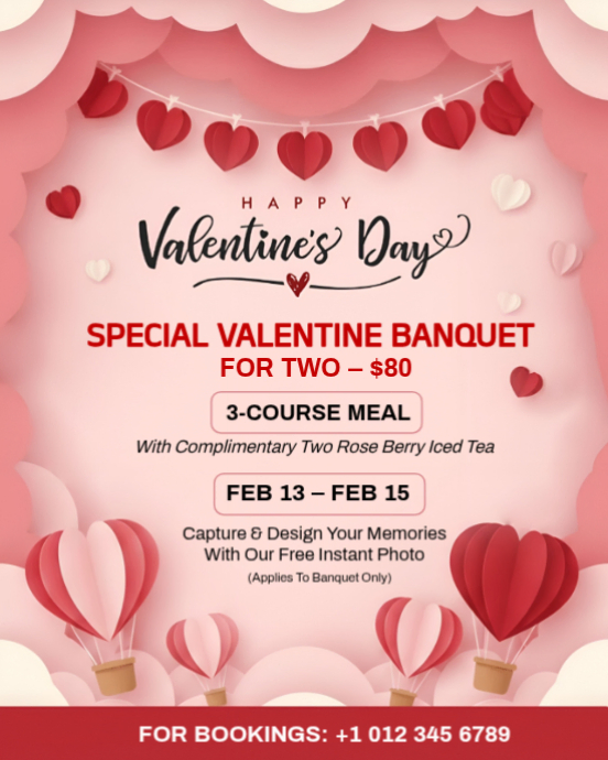Valentine's Day Special Banquet for Two Flyer with Free Photo Op ...