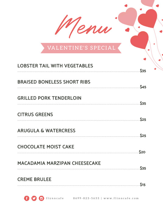 Valentine's Day Special Menu Template | PosterMyWall