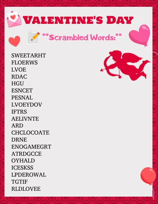 Valentine's Day Word Scramble Template | PosterMyWall