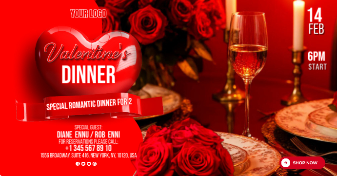 Plantilla de Valentine's Dinner Facebook Event Cover | PosterMyWall