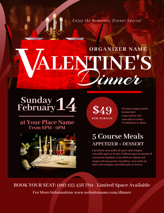 Valentine's Dinner Flyer Template | PosterMyWall