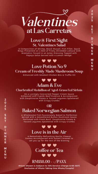 Valentine's Dinner Menu Display Template | PosterMyWall
