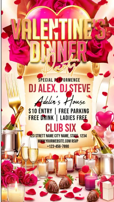 Valentine's Dinner Party Instagram Story Video Template | PosterMyWall