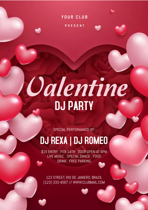 Valentine's Dj Party Flyer Poster Template | PosterMyWall