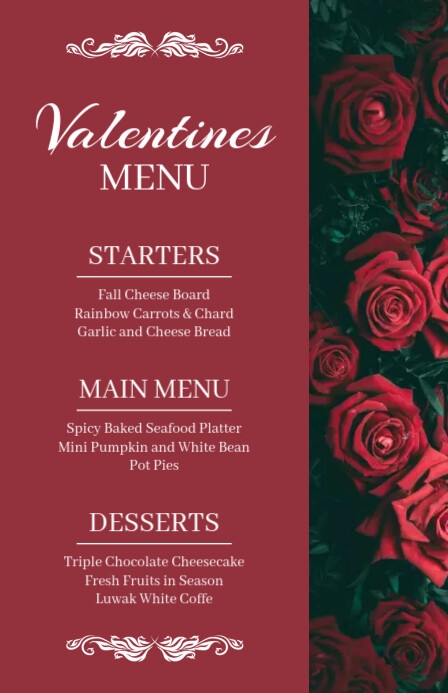 Copy of valentine's Food Menu | PosterMyWall
