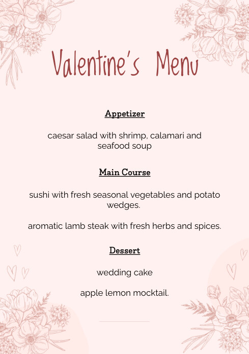 Valentine's Menu Template | PosterMyWall