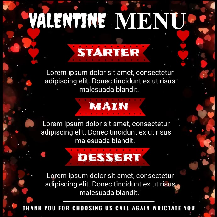 Valentine's menu social media post Template | PosterMyWall