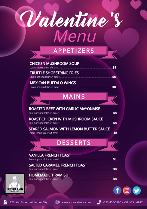 Valentine's Menu Template | PosterMyWall