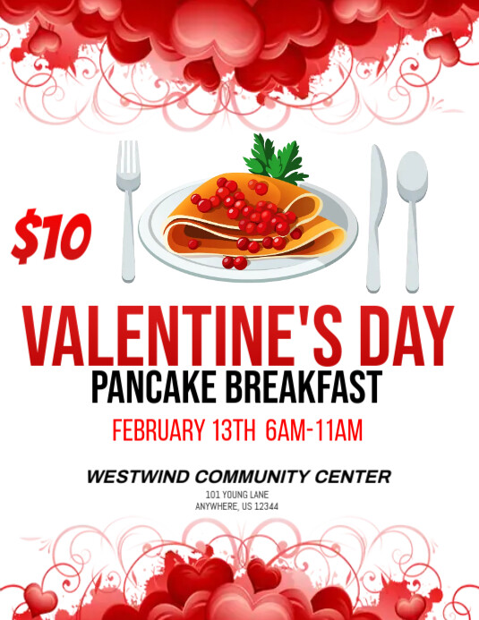Valentine's Pancake Breakfast Event Template | PosterMyWall