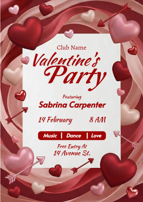 Valentine's Party A1 Club Flyer Invitation Template | PosterMyWall