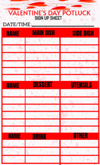 Valentines Day Potluck Sign Up Sheet Printabl Template | PosterMyWall