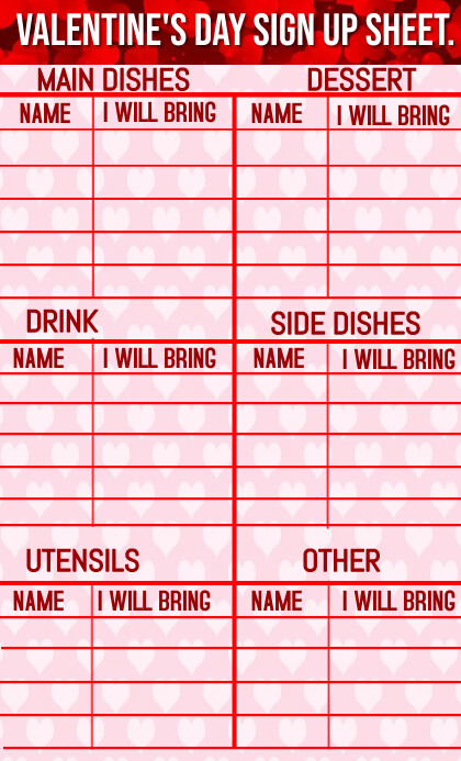 Valentine's potluck sign up sheet design Template | PosterMyWall