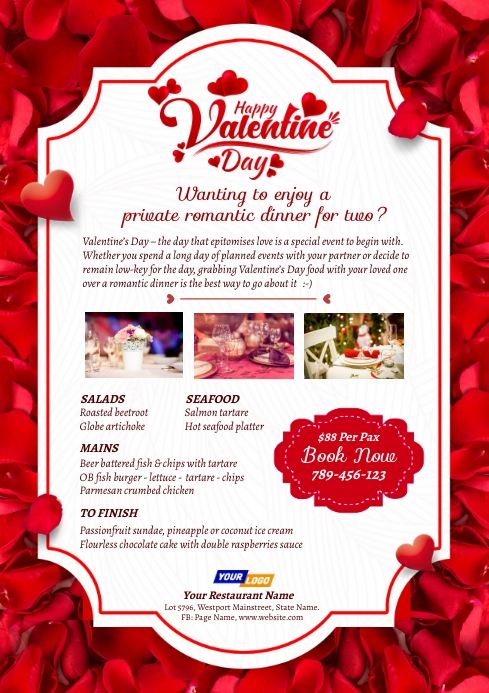 Valentine's Restaurant Promotion Menu Flyer D | PosterMyWall