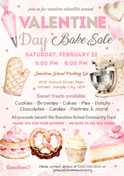 Valentine Bake Sale Flyer Template | PosterMyWall
