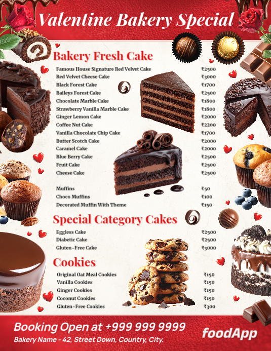 Valentine Bakery Cake Menu 2026 Template | PosterMyWall
