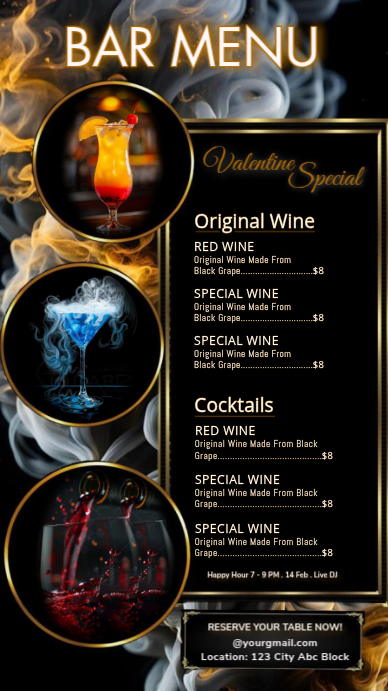 Valentine Bar Drinks Menu Instagram Story Template | PosterMyWall