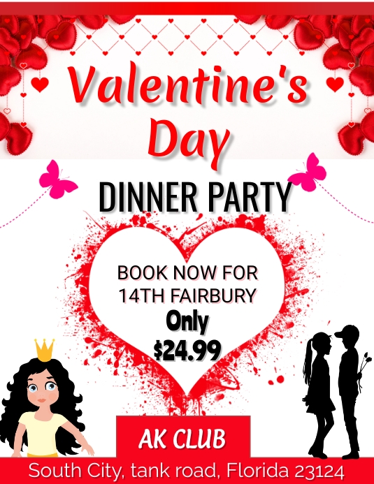 valentine day dinner invitation flyer templat Template | PosterMyWall