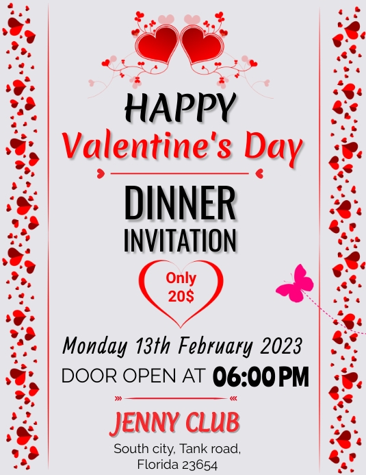 valentine day dinner party invitation card fl Template | PosterMyWall
