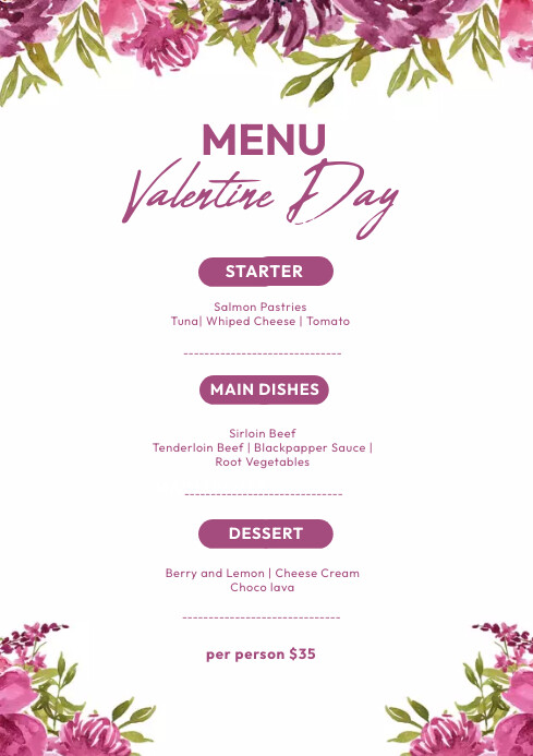 Valentine Day Menu Template | PosterMyWall