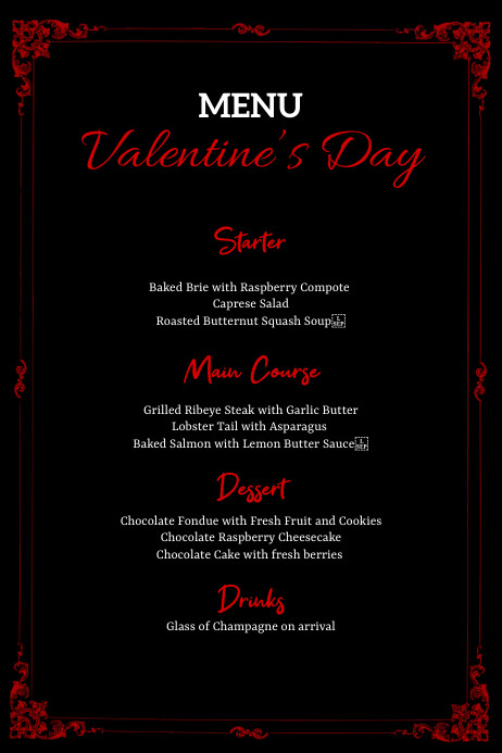 Valentine Day Menu Poster Template Postermywall