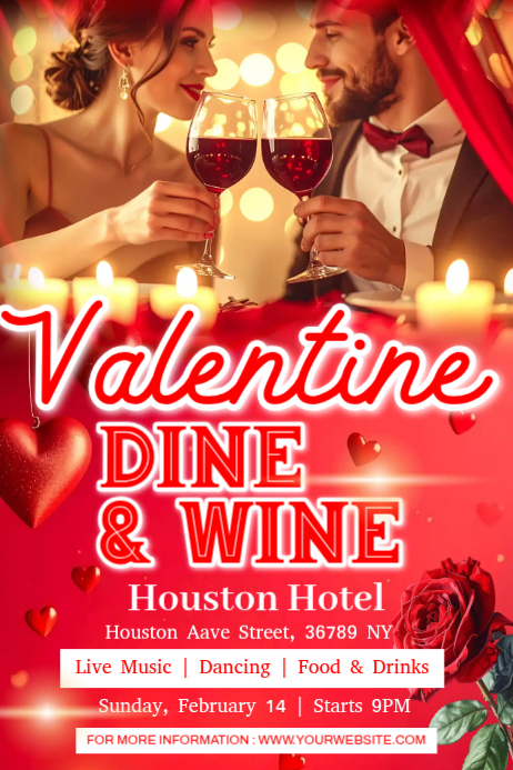Valentine Dine and Wine Romantic Dinner Event Flyer Template | PosterMyWall
