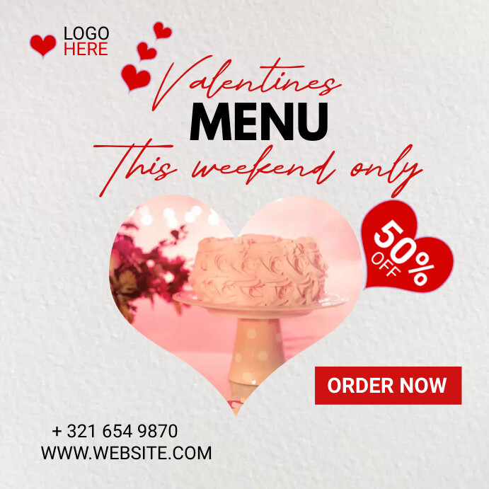 Valentine food menu and restaurant social med Template | PosterMyWall