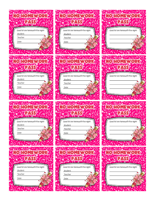 Plantilla de valentine homework pass | PosterMyWall