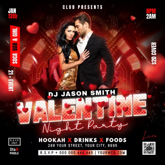 valentine love night party Template | PosterMyWall