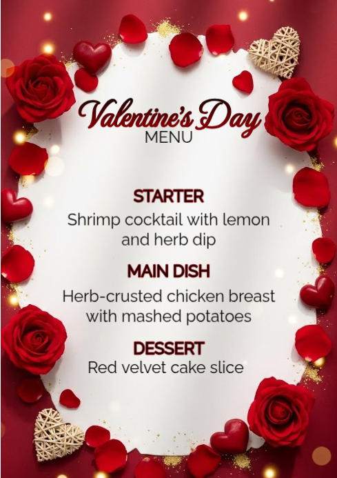 Copy of Valentine menu card | PosterMyWall
