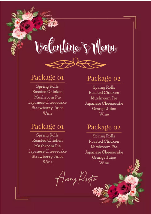 Modèle Valentine Menu | PosterMyWall