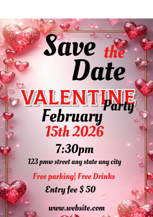 Valentine party save the date flyer Template | PosterMyWall