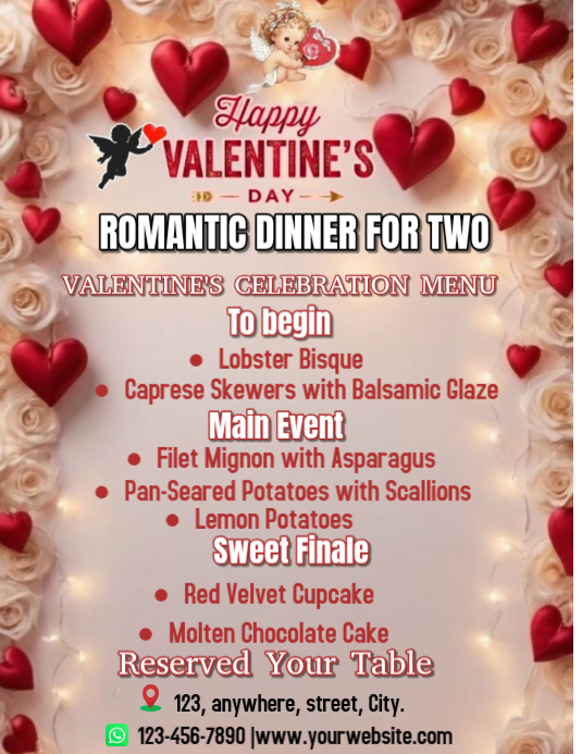 Valentine Romantic Dinner Menu template | PosterMyWall