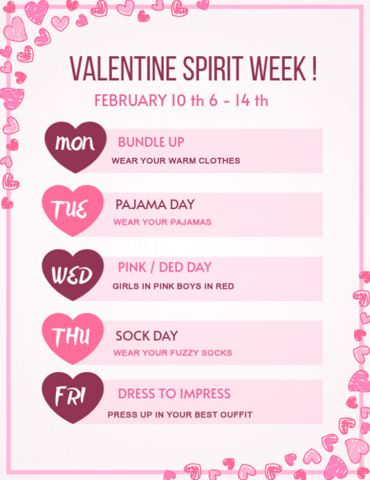 Valentine Spirit Week Template | PosterMyWall