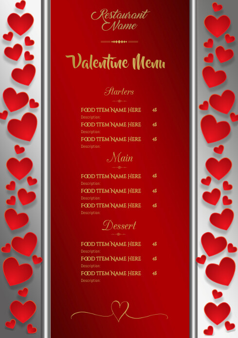 Plantilla de Valentine Valentine's Menu Card Template | PosterMyWall