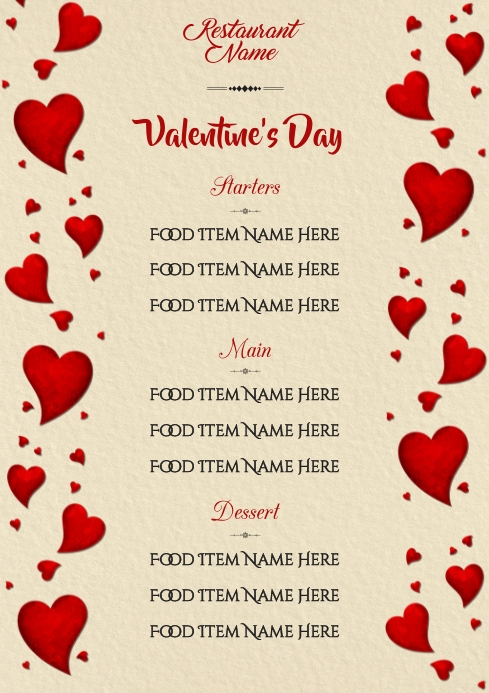 Valentine Valentine's Menu Card Template | PosterMyWall