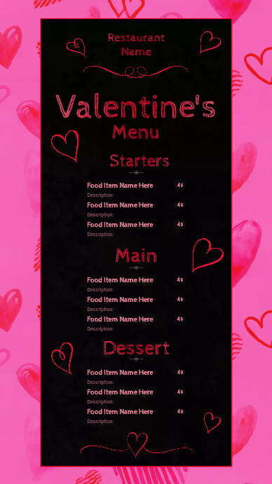 Valentines Day Menu Card Template | PosterMyWall